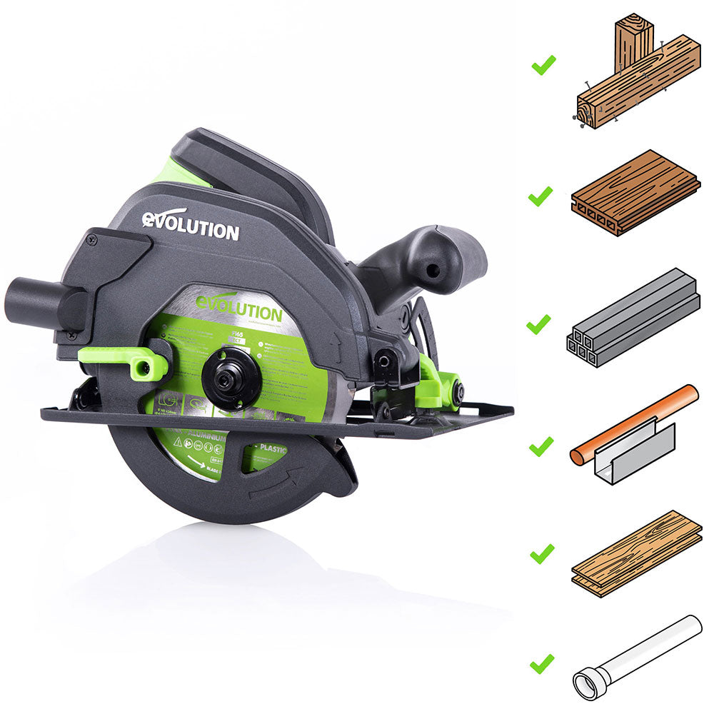 Pack Evolution : Scie circulaire 165mm Evolution F165CCSL avec lame mu – Evolution Power Tools FR