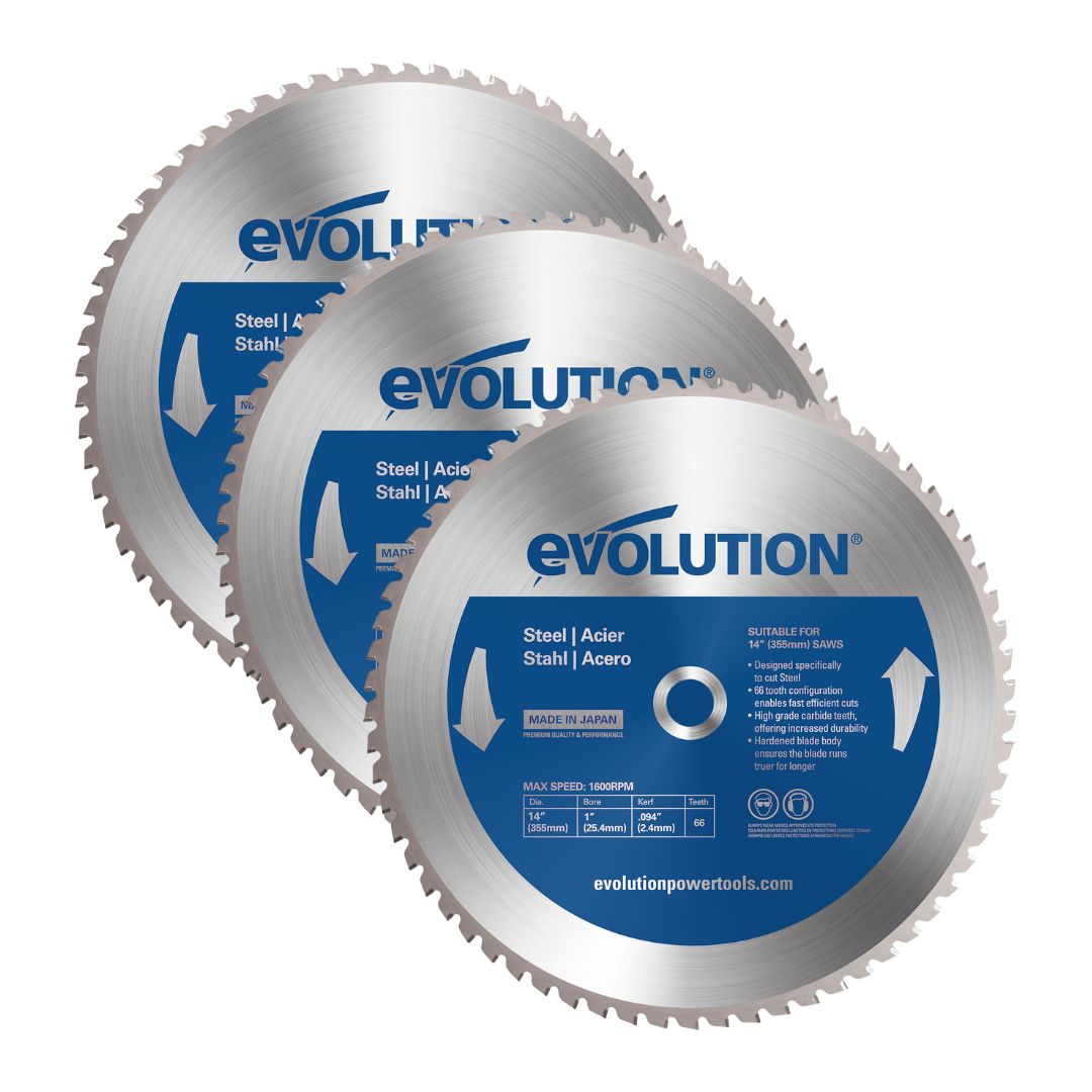 Pack Evolution : 3 Lames expert pour acier TCT 355mm Evolution 66 dent — Evolution Power Tools SAS